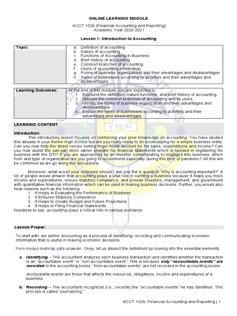 Recorded in The Accounting Books. "Non-Accountable Events" Are Not ...