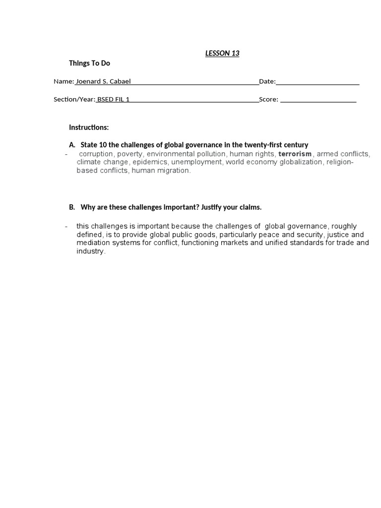 1.7 Lesson 13 & 14 Contemporary World | PDF | Global Governance ...