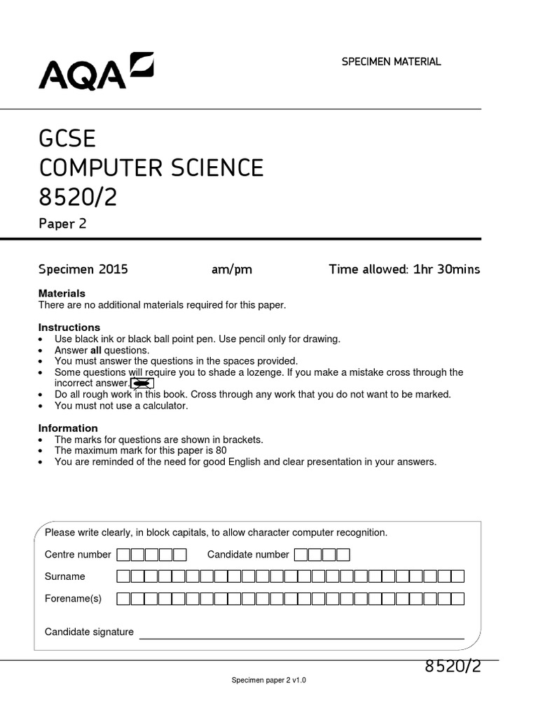 Gcse Computer Science 8520/2: Paper 2 | PDF | Computer Data Storage ...