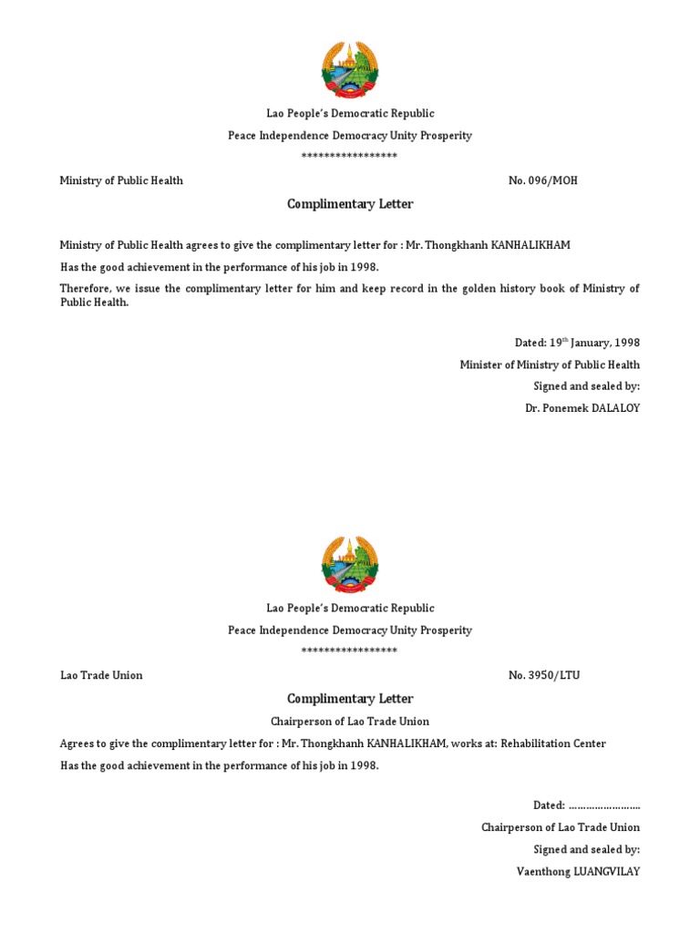Complimentary Letter | PDF | Laos | Policy