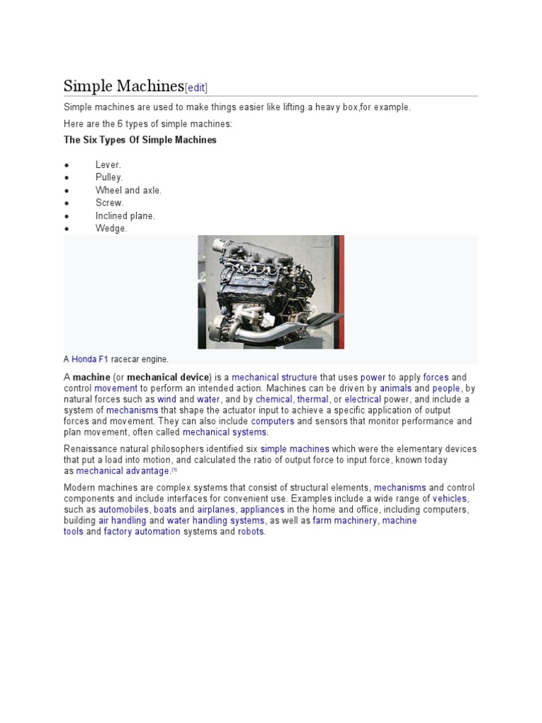 The Six Types of Simple Machines | PDF | Machines | Mechanical Engineering