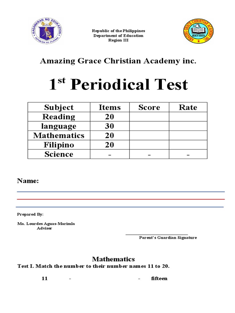 1 Periodical Test: Amazing Grace Christian Academy Inc | PDF | Semiotics