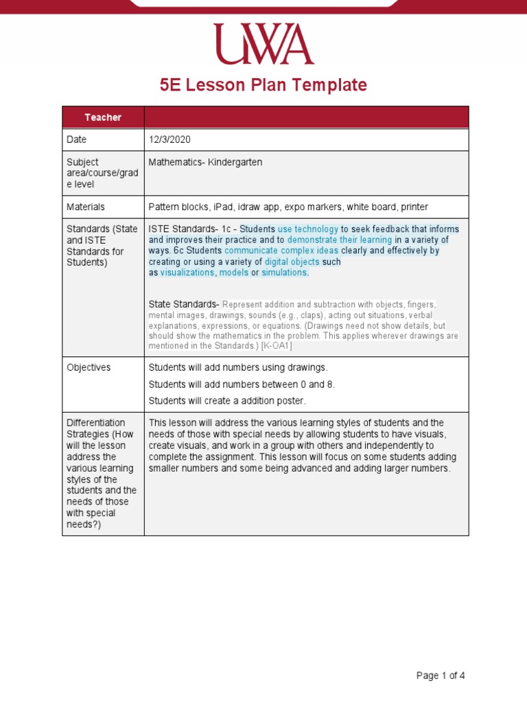 5E Lesson Plan Template: Teacher | PDF | Project Based Learning | Teachers