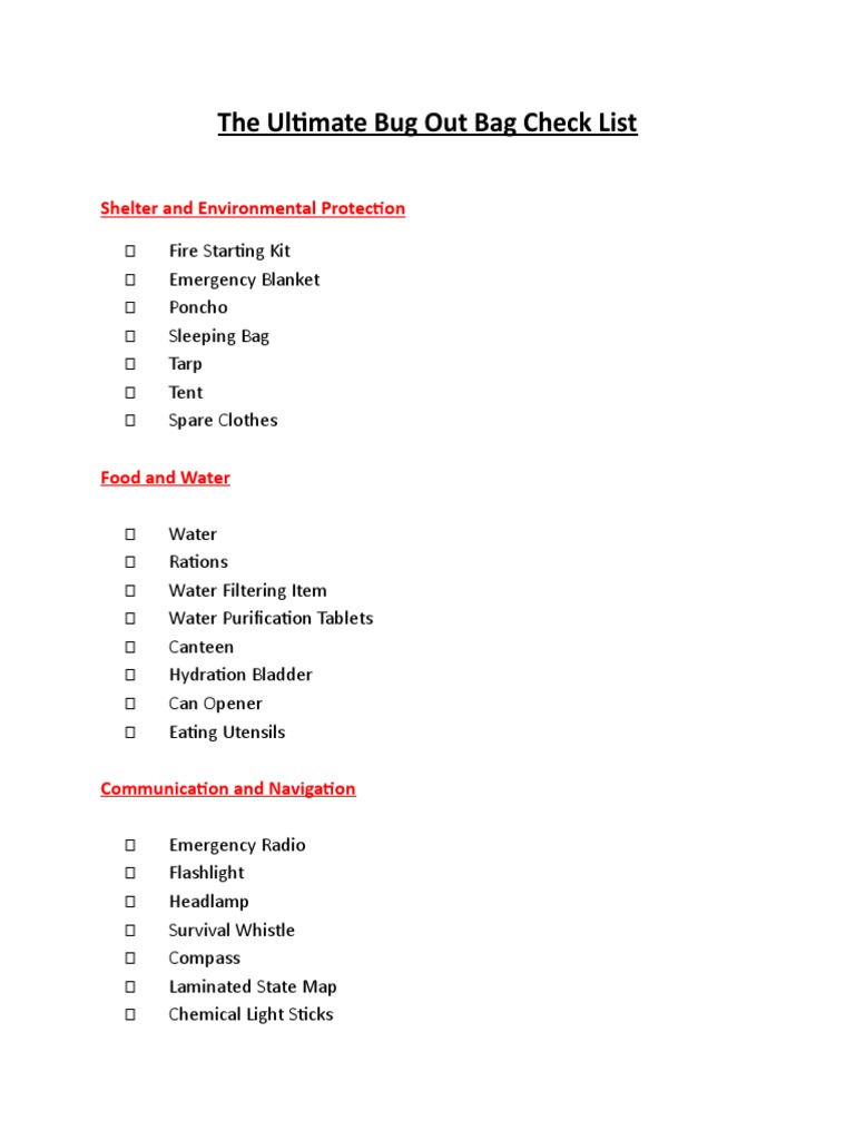The Ultimate Bug Out Bag Check List | PDF