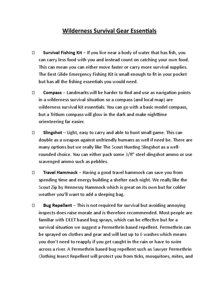 Wilderness Survival Gear Essentials Pdf Survival Skills Nature