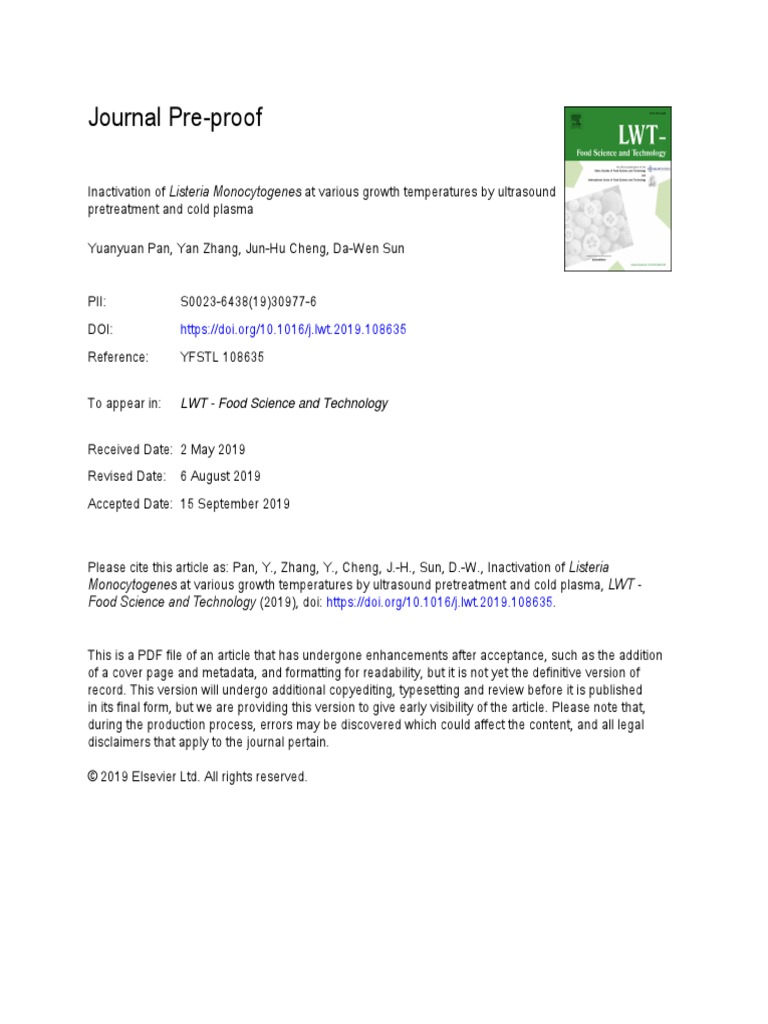 Journal Pre-Proof: LWT - Food Science and Technology | PDF | Cell ...