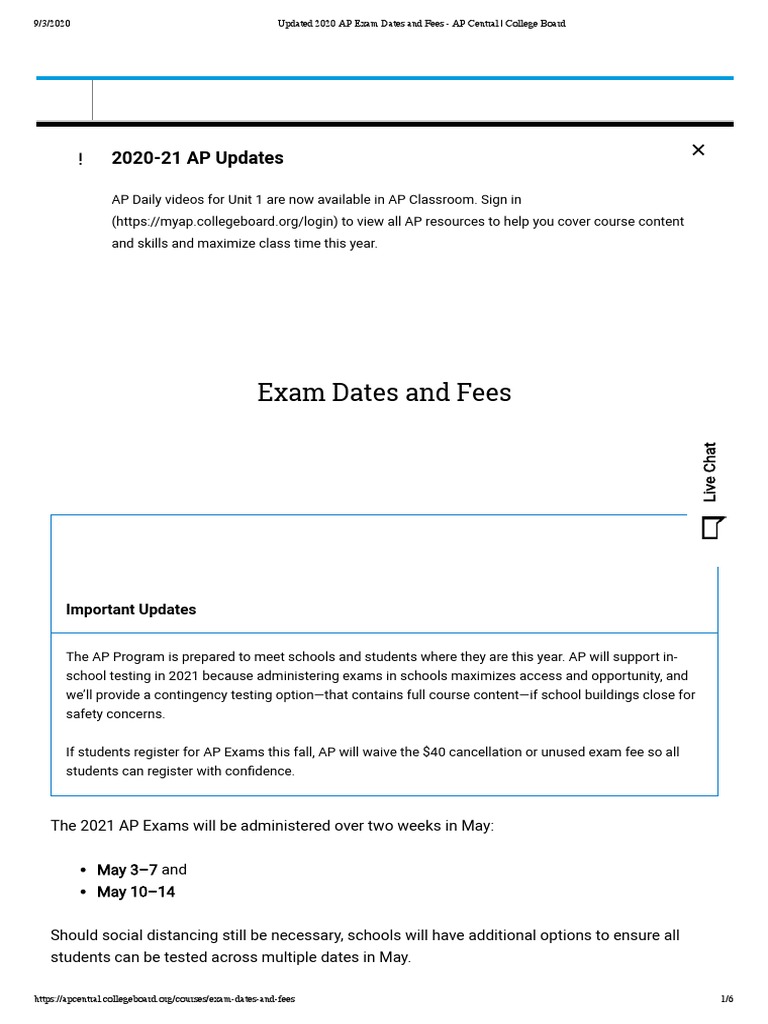 2021 AP Exam Dates and Fees - AP Central - College Board | PDF ...