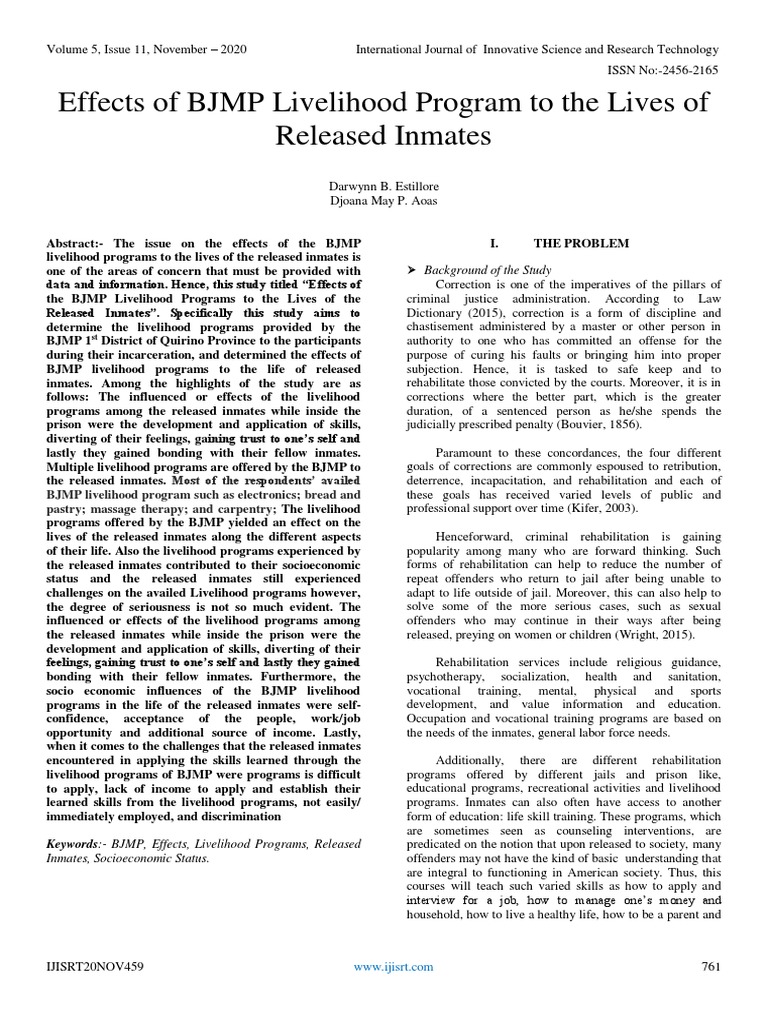 Effects of BJMP Livelihood Program To The Lives of Released Inmates ...