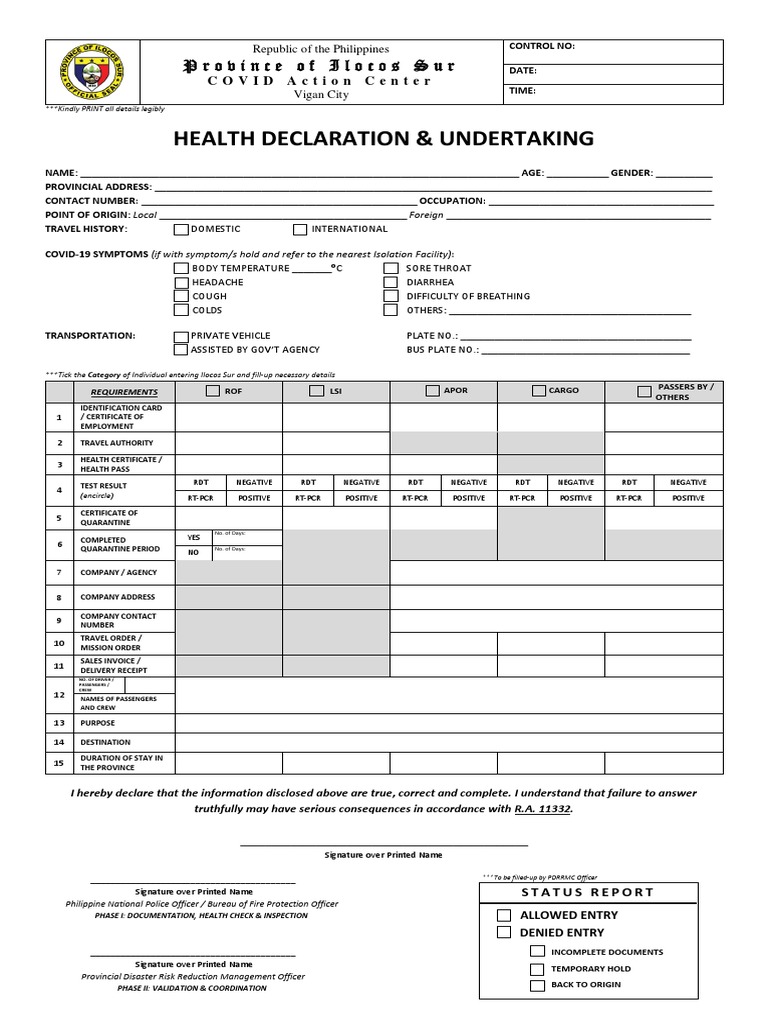Health Declaration & Undertaking PDF | PDF | Quarantine | Business
