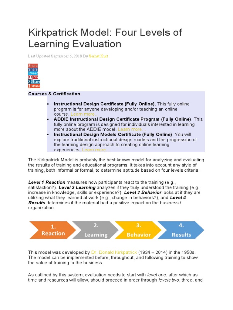 Kirkpatrick Model Four Levels Learning Evaluation | PDF | Instructional ...