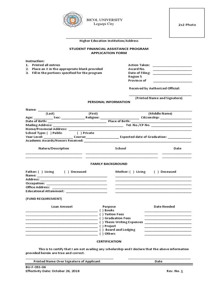 Student Financial Assistance Application | PDF | Loans | Payments
