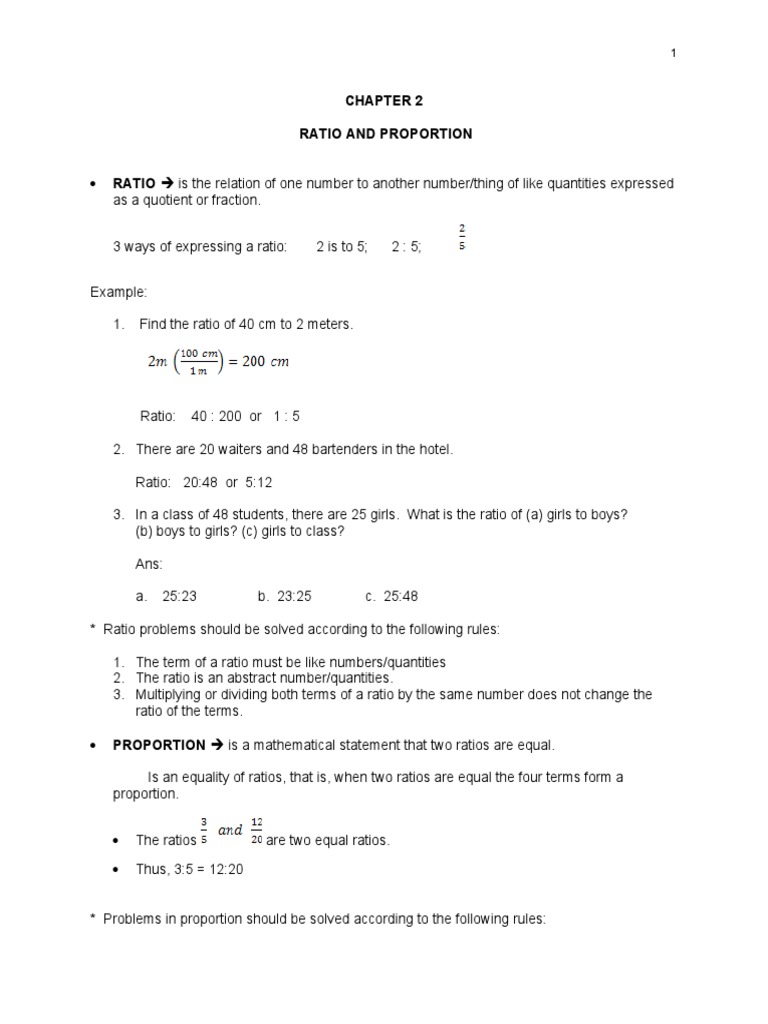 Math 14 - CHAPTER 2 Ration & Proportion | PDF | Ratio | Fraction ...