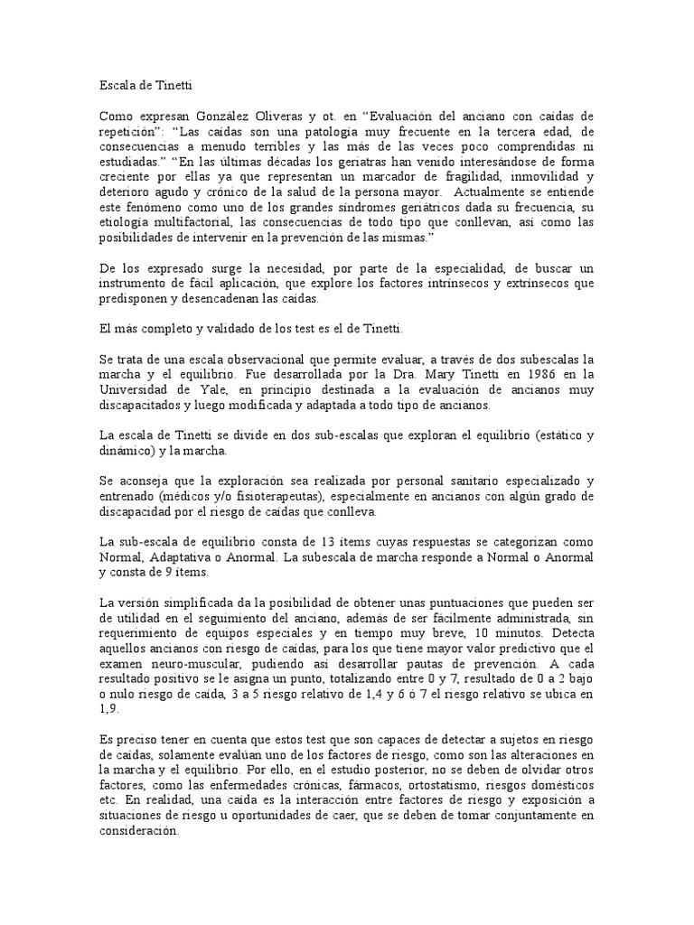 Escala de Tinetti para Evaluar Caídas en Ancianos | PDF | Vejez | Invalidez
