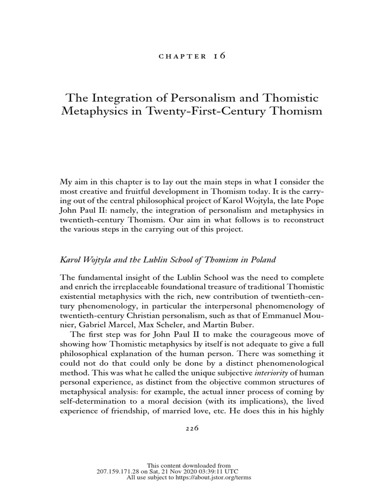 The Integration of Personalism and Thomistic Metaphysics in Twenty ...
