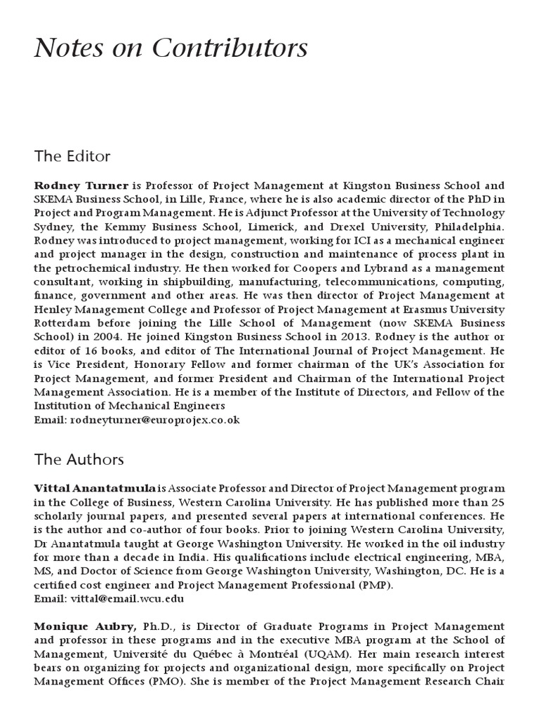 Note of Contributors | PDF | Project Management | Master Of Business ...