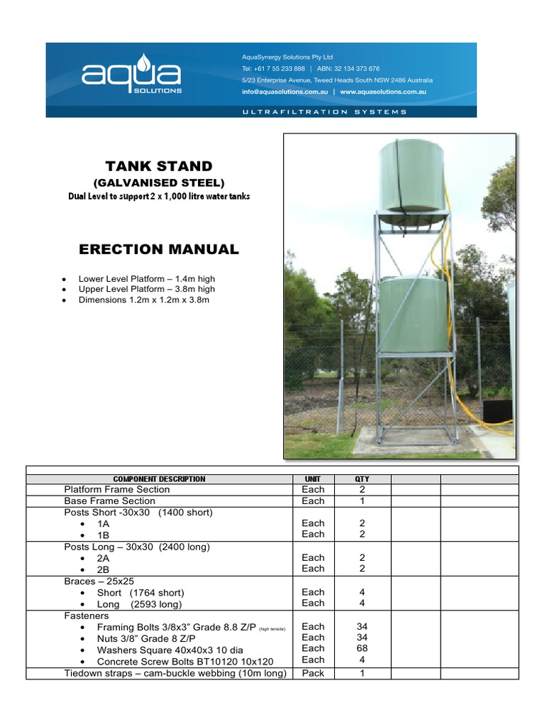 1000 Litre Steel Tank Stand Manual | PDF | Nut (Hardware) | Screw