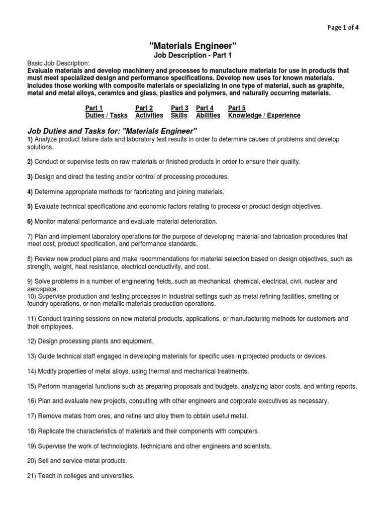 6 Duties and Responsibilities of Materials Engineer PDF | PDF | Design ...