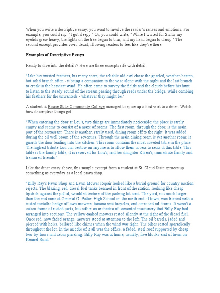 Examples of Descriptive Essays | PDF | Restaurant And Catering | Nature