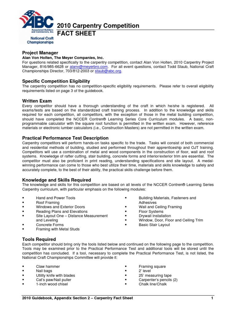 2010 NCCCarpentry Fact Sheet | PDF | Carpentry | Framing (Construction)