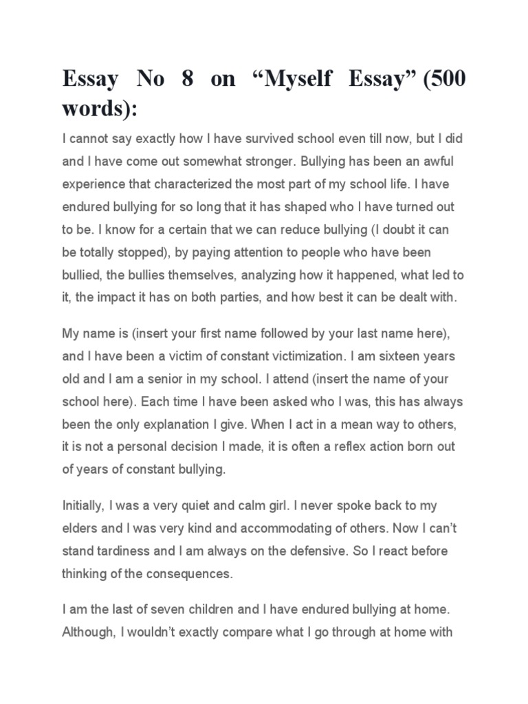 Essay No 8 On "Myself Essay" (500 Words) | PDF