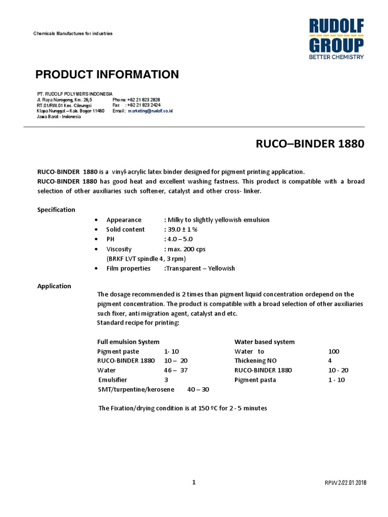 Product Information: Ruco-Binder 1880 | PDF | Emulsion | Materials