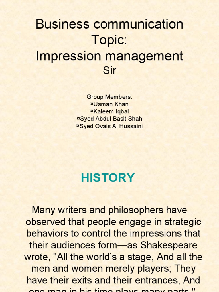 Business Communication Topic: Impression Management | PDF ...