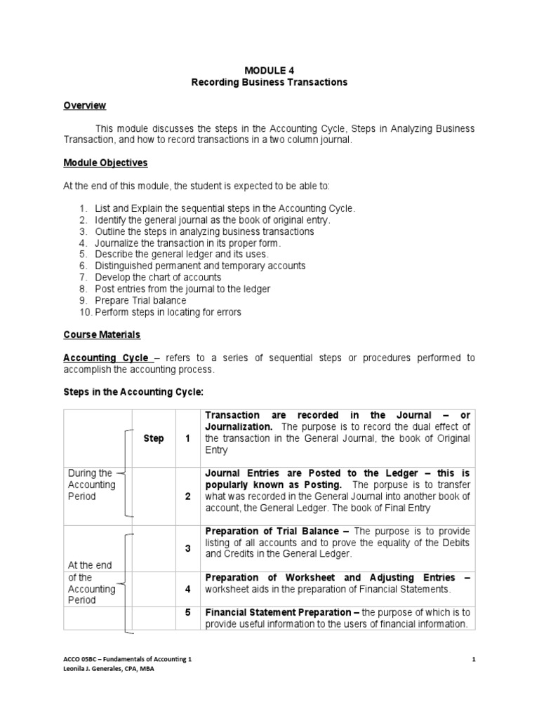 Basic Accounting Module 4 | PDF | Debits And Credits | Expense