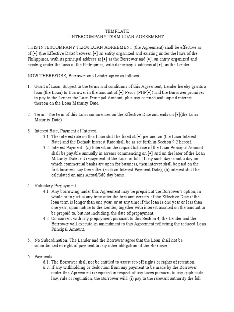 Intercompany Loan Agreement Template
