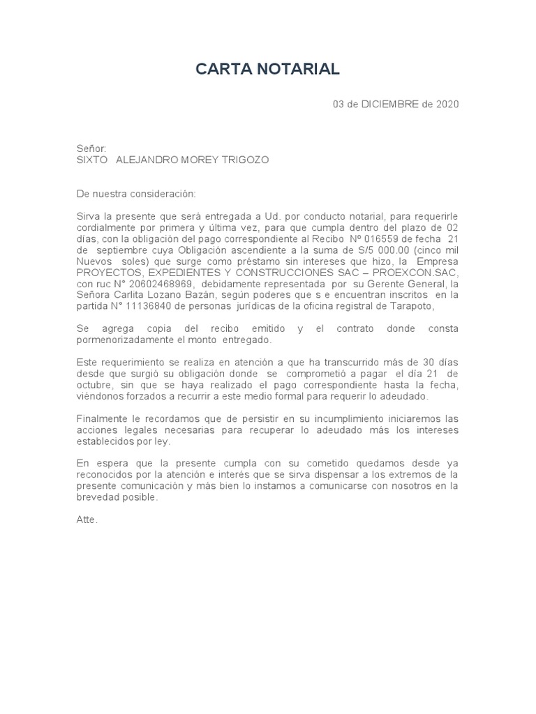 CARTA NOTARIAL Modelo | PDF