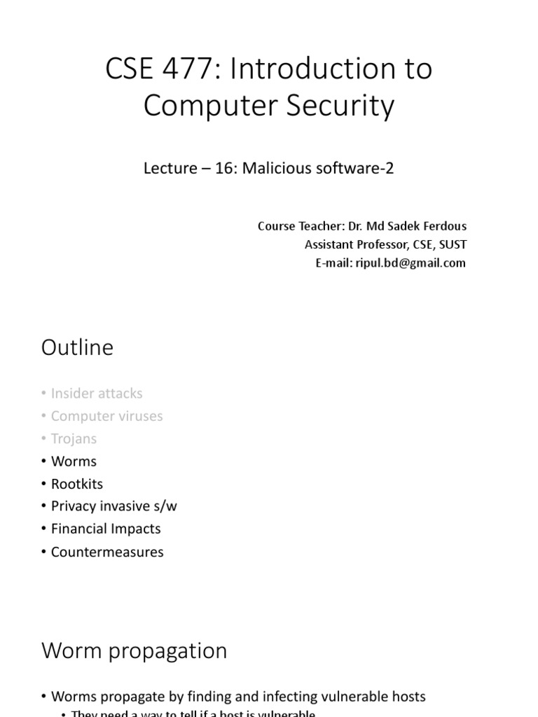 CSE 477: Introduction To Computer Security: Lecture - 16: Malicious Software-2 | PDF | Spyware ...