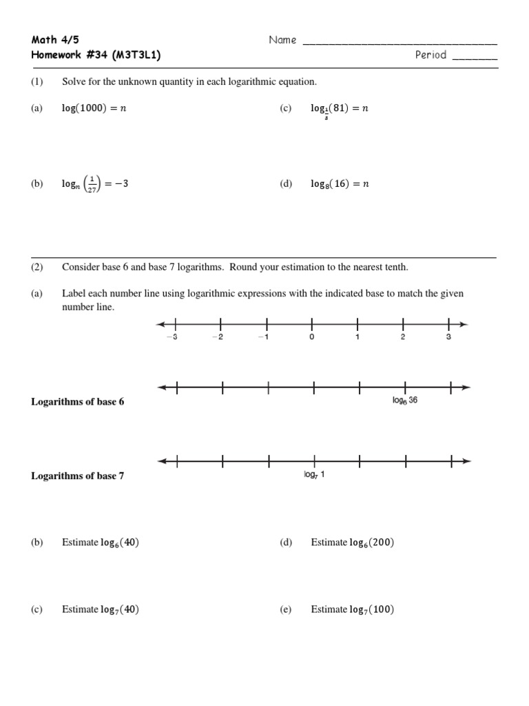 Logarithmic Equations Homework Guide | PDF | Teaching Methods & Materials