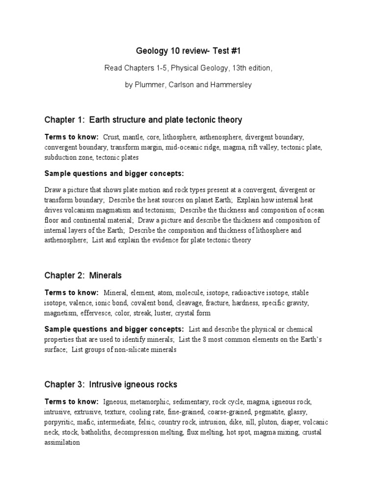 Test 1 Review Geology 10 2011 | PDF | Igneous Rock | Magma