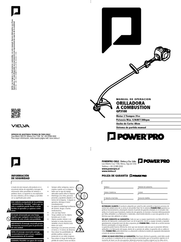GP3100 Manual Orilladora Combustion PDF | PDF | Carburador | Tanques