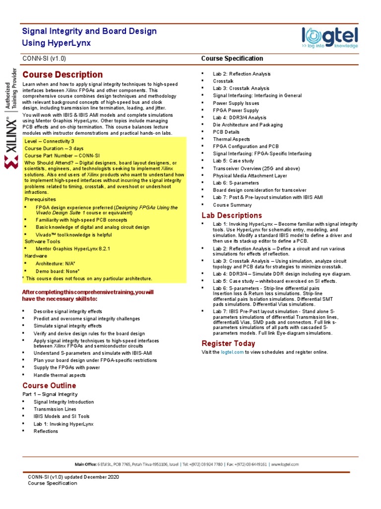 Course Description: Signal Integrity and Board Design Using Hyperlynx ...