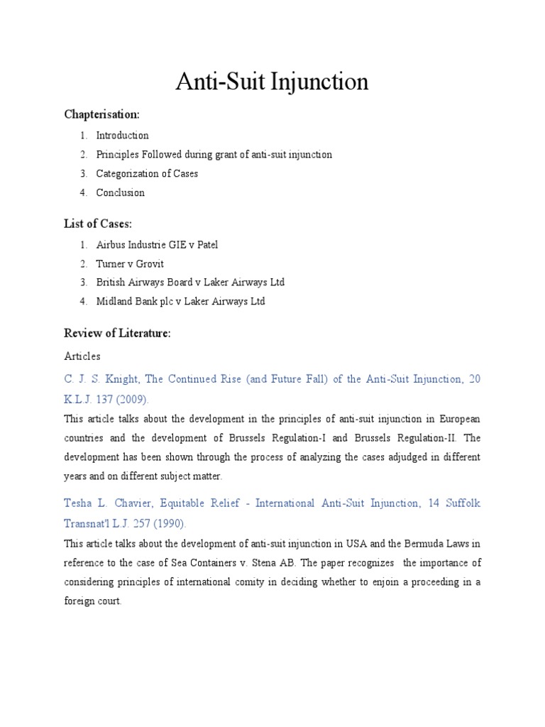 Anti-Suit Injunction: Chapterisation | PDF | Injunction | Lawsuit