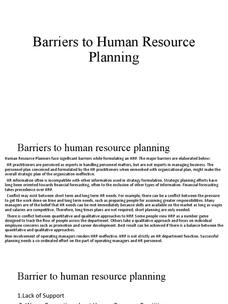 Barriers to Effective HR Planning | PDF