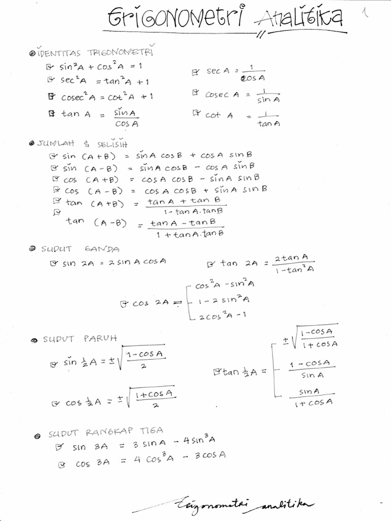Trigonometric Formulas for Class 12 | PDF