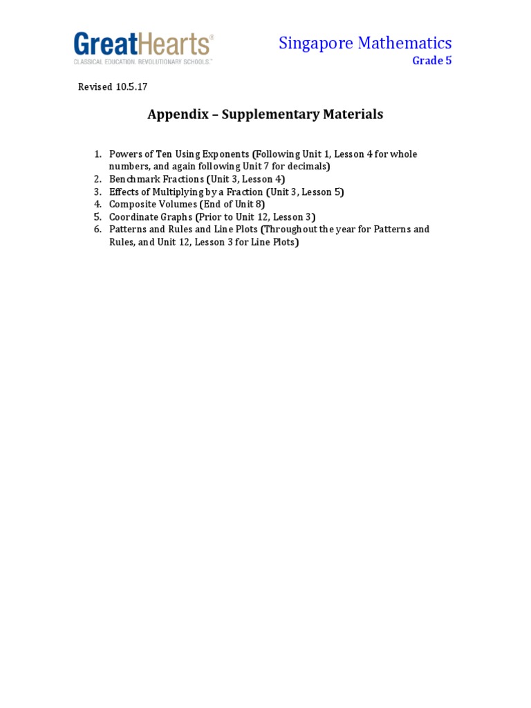 Singapore Math Grade 5 Curriculum Guide | PDF | Fraction (Mathematics ...