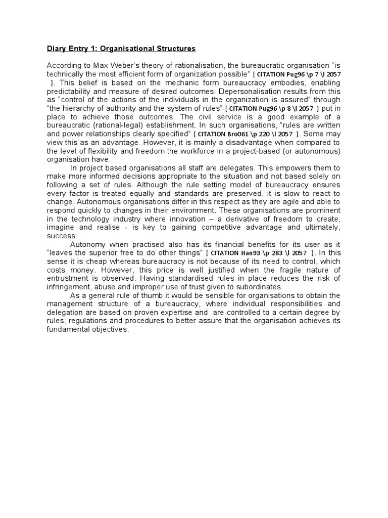 Diary Entry 1 - Organisational Structures | PDF | Organizational ...