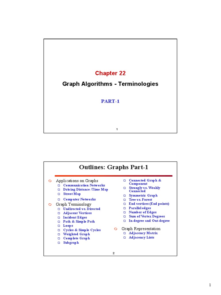 Graph Algorithms - Terminologies: Outlines: Graphs Part-1 | PDF | Vertex (Graph Theory ...
