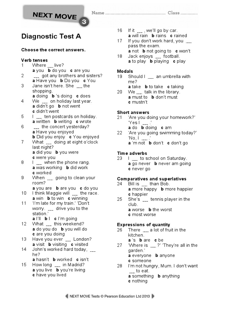 Diagnostic Test A | PDF | Grammar