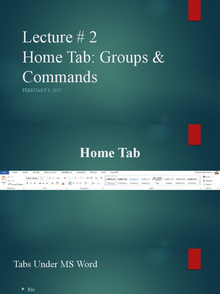 MS Word Home Tab Groups & Commands | PDF