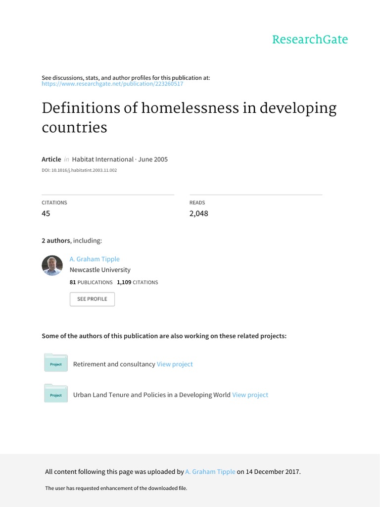 Homelessness Definitions in Developing Countries | PDF | Homelessness ...