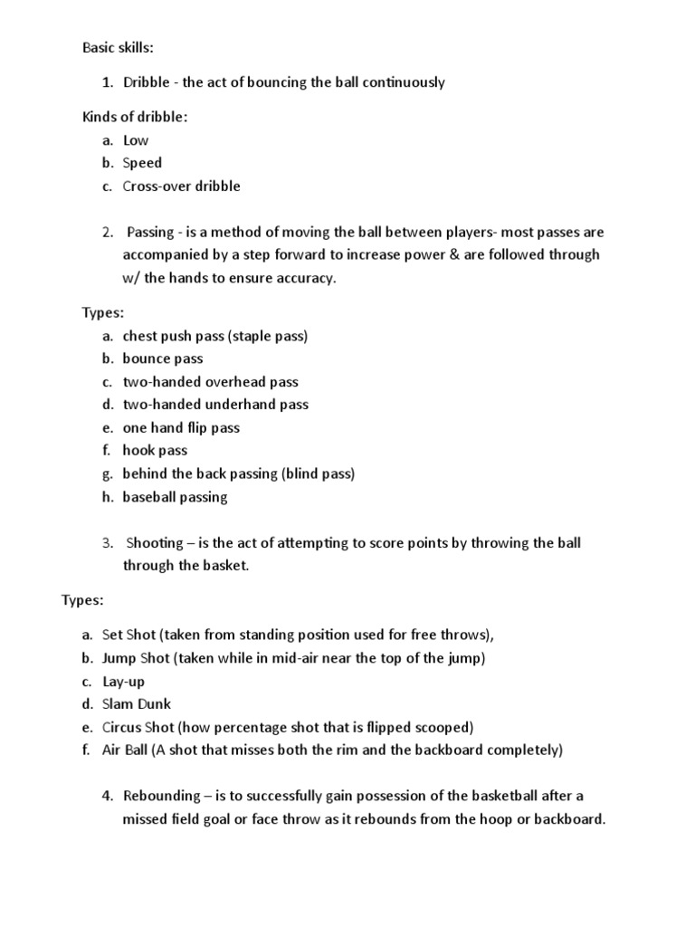 Basic Skills | PDF | Basketball Positions | Ball Games