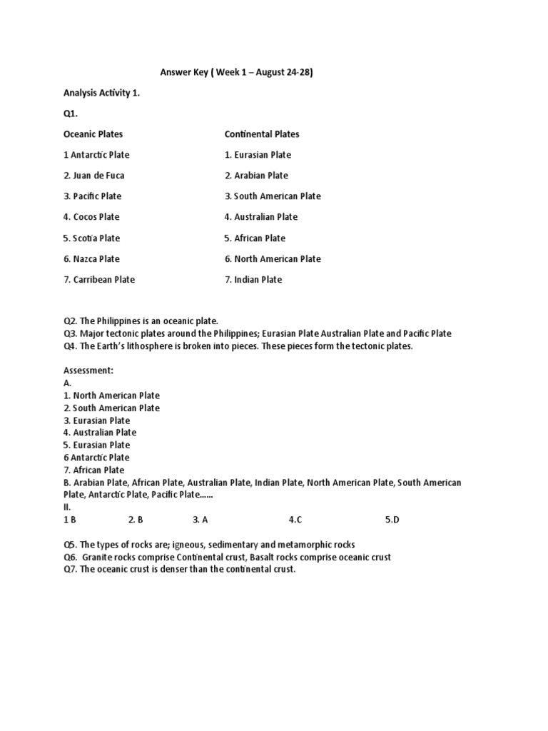 Answer Key | PDF | Plate Tectonics | Mountains