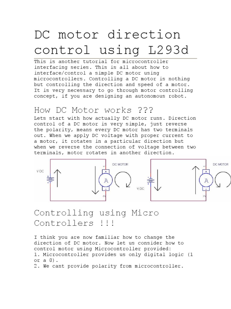 Dc Motor Direction Control Using L293d H Bridge Pdf Direct