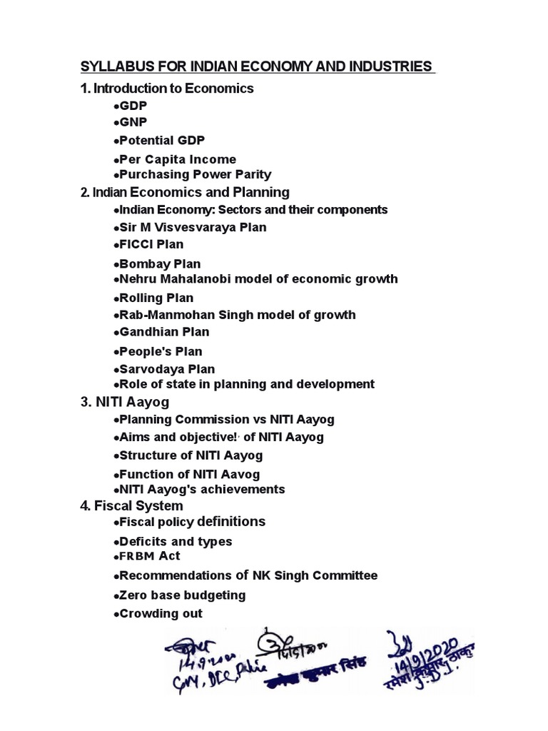 Syllabus For Indian Economy and Industries: 1. Introduction To ...