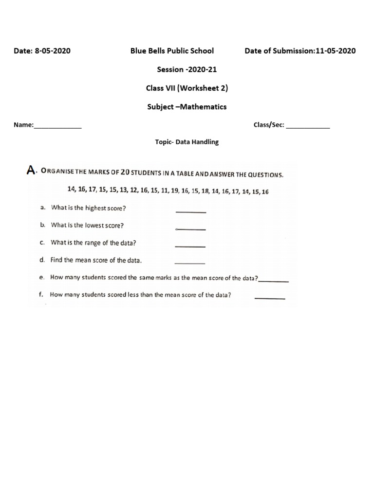 Data Handling WS 2 Class 7 (852020) PDF | PDF | Computers