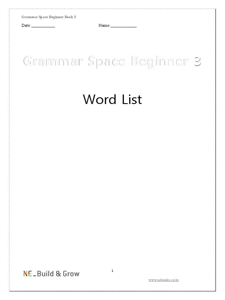WordList - Grammar Space Beginner B3 | PDF