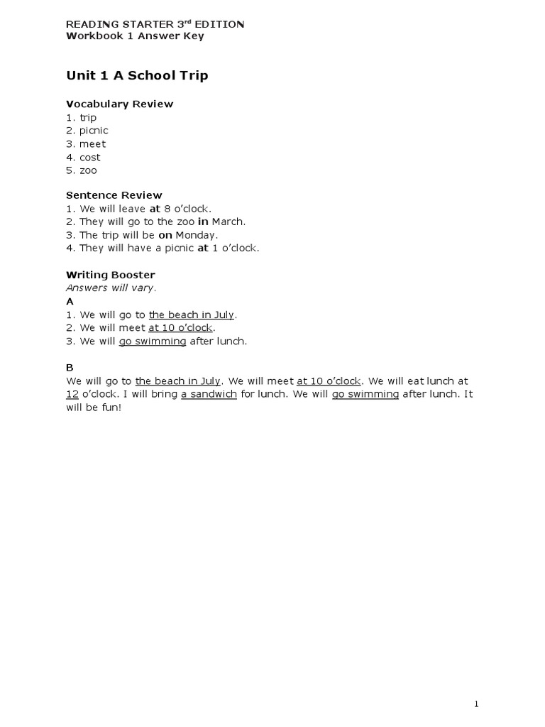 Reading Starter 3 Answer Key | PDF | Lunch | Food And Drink